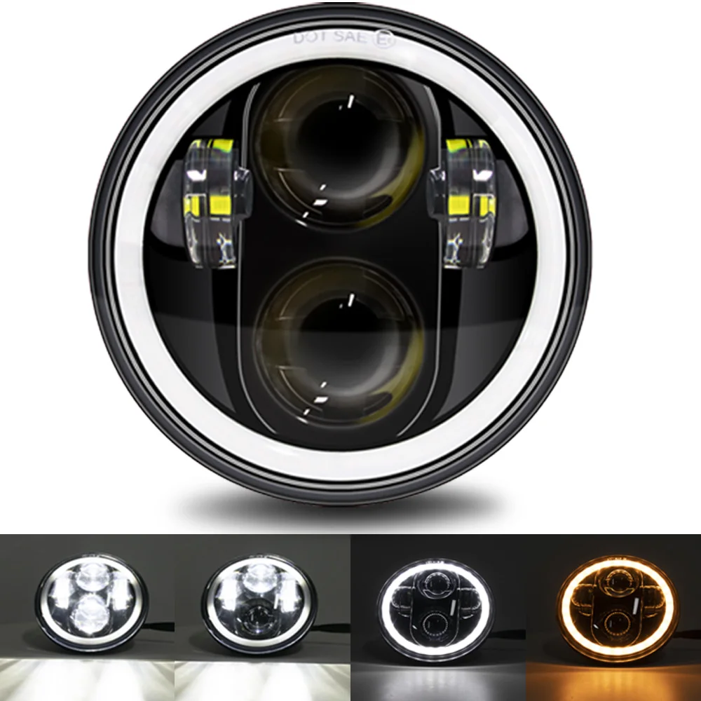 5-75-Inch-Black-Halo-Angel-Eyes-LED-Headlight-For-Harley-Sportster-1200 ...