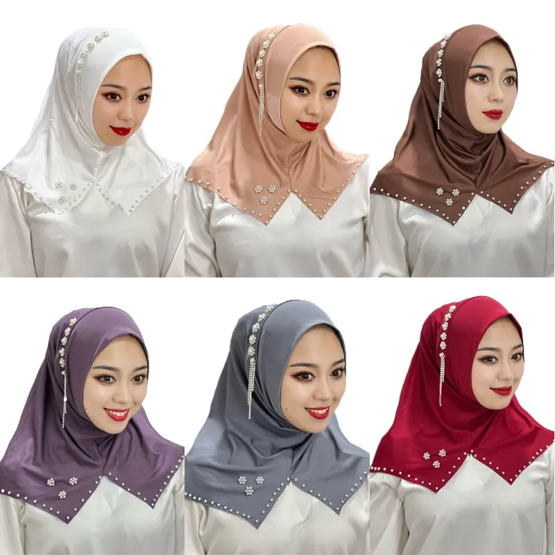 Ramadan-Eid-Muslim-Hijab-Beaded-Inner-Turban-Caps-Shawls-Scarf-Islamic ...