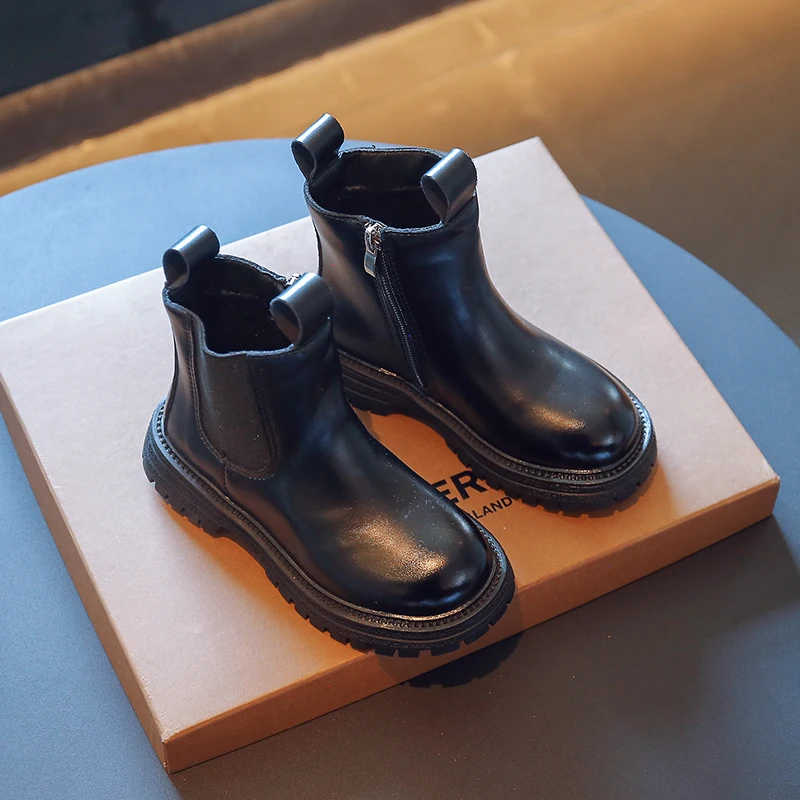 Girls Chelsea Boots Kids Leather Ankle Shoes Thick Bottom Platform ...