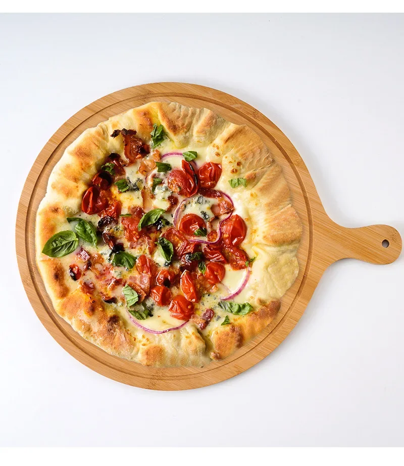 Bamboo-Wooden-Pizza-board-Round-with-Hand-Pizza-Baking-Tray-Pizza-Stone ...