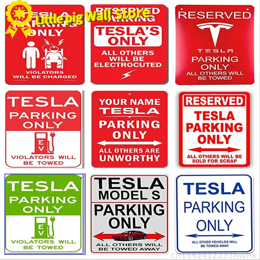 Tesla-Parking-ONLY-Sign-Funny-Metal-Sign-Aluminum-Wall-Art-Decor-Metal ...
