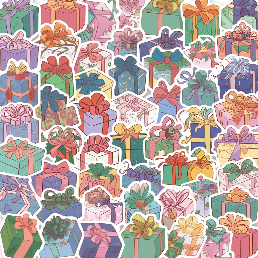 10/50PCS Cartoon Gift Box Sticker Creative Cute Sticker Laptop Suitcase ...