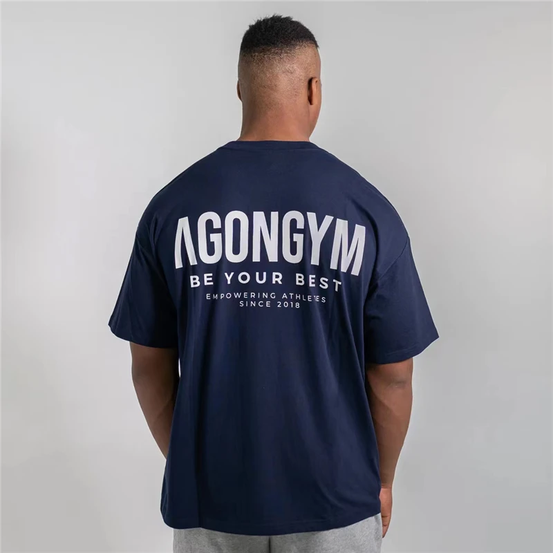 AGONGYM-Camiseta-de-Fitness-para-hombre-camisa-holgada-de-algod-n-para-entrenamiento-de ...