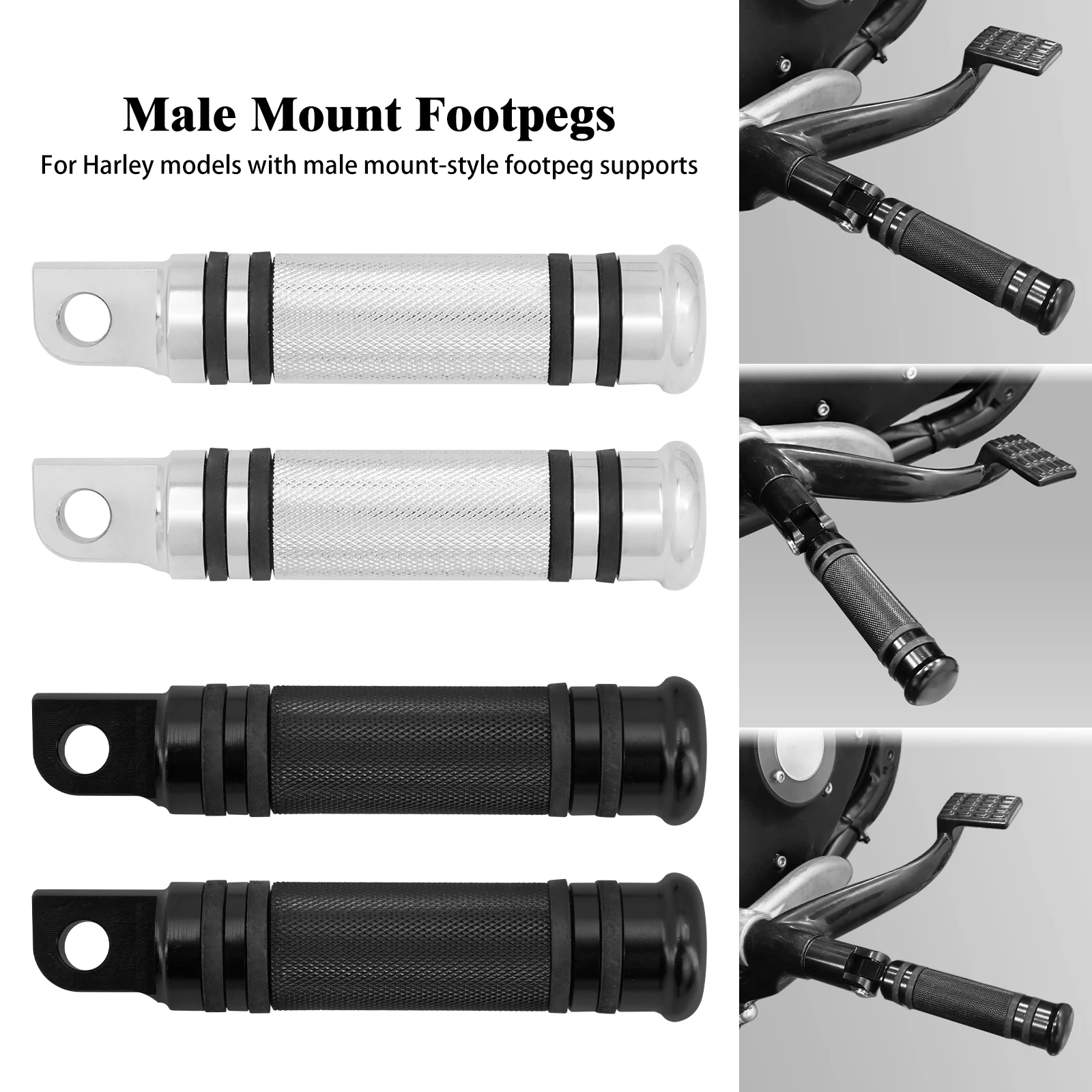 Motorcycle-CNC-Rear-Male-Mount-Foot-Pegs-Rest-Black-Chrome-Passenger ...