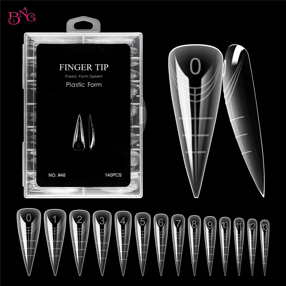 BNG 140Pcs Dual Nail Forms Stiletto Extension Poly Gel Molds 14 Sizes ...