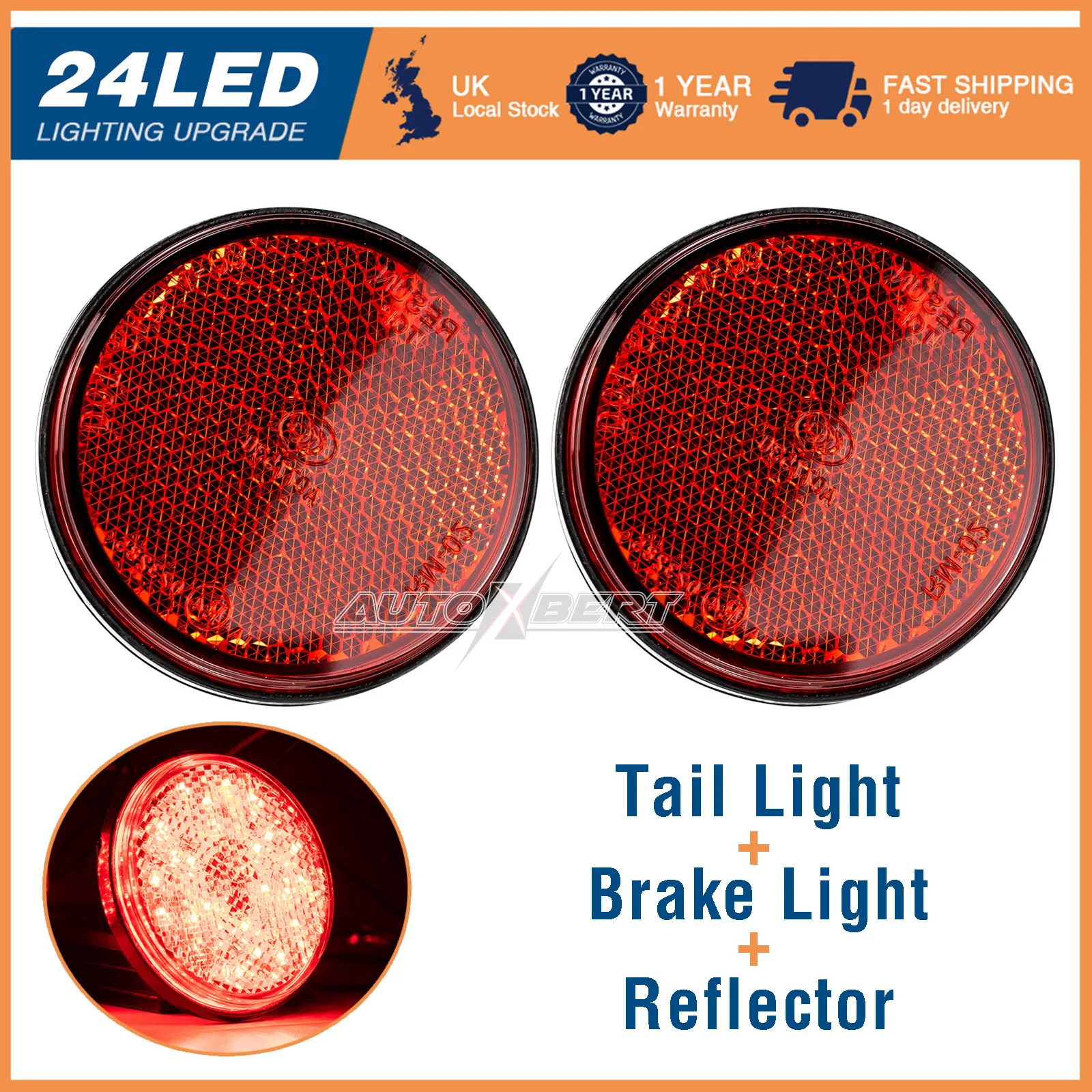 2x-LED-12V-Brake-Stop-Light-Tail-Driving-Round-Taillight-Red-Reflector ...