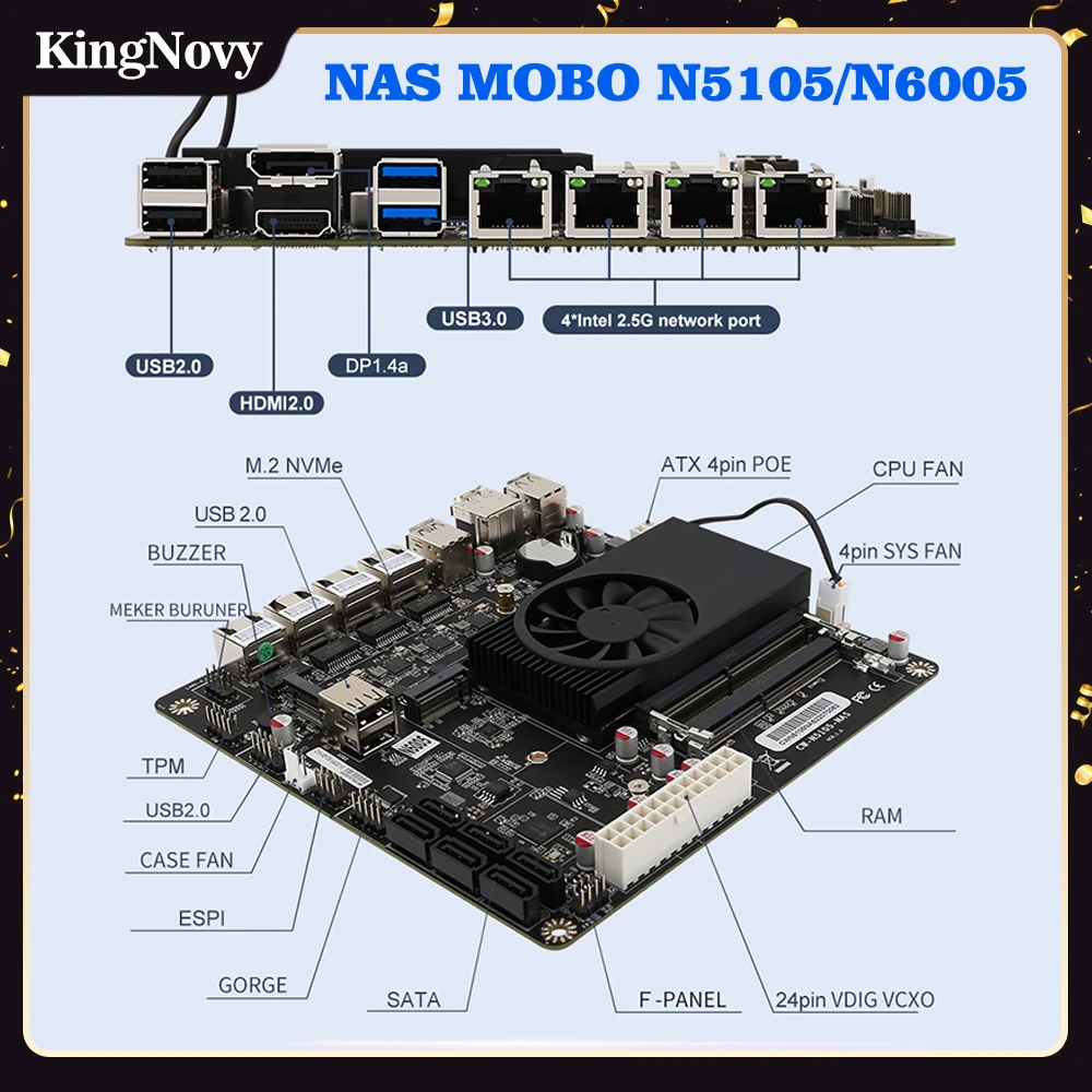 Pentium N6005 N5105 NAS MOBO 4x Intel i226 V 2.5G Nics Dual M.2 NVMe ...