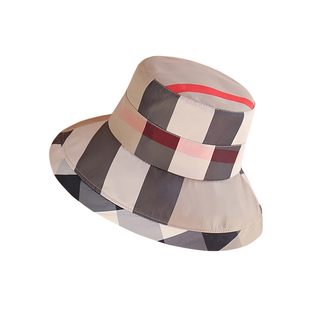 Women Summer Plaid Folding Bucket Hat for Beach Holiday Lady Spring ...