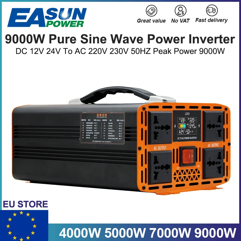 7000W 9000W Pure Sine Wave Inverter DC 12V 24V To AC 220V Power Inverter 4000W 5000W 50HZ Car ...