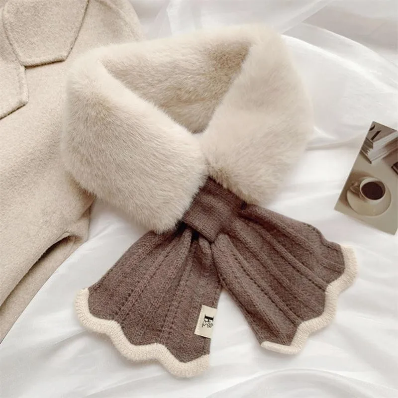 Winter Plush Scarf Woman Thick Fish Tail Wool Knit Cross Fur Collar ...