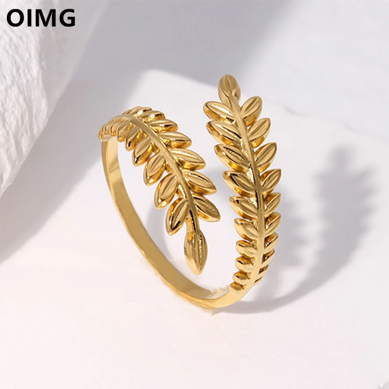 OIMG-316L-Stainless-Steel-Gold-Plated-Adjustable-Simple-Leaf-Open ...