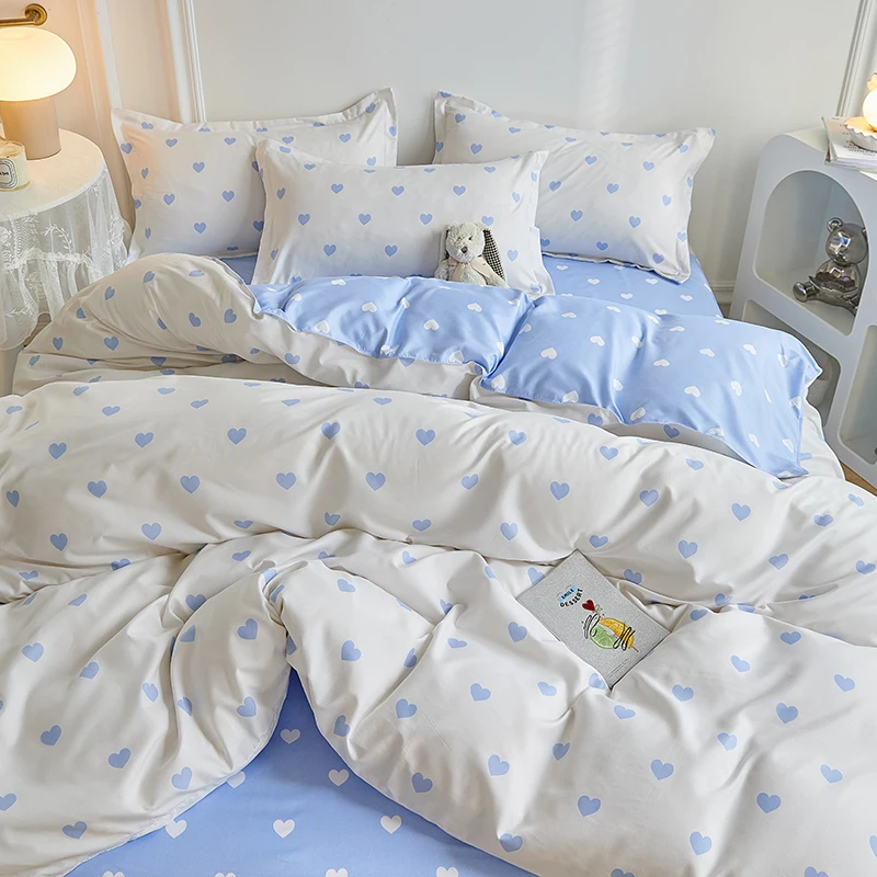 Blue-White-Heart-Duvet-Cover-Summer-Thin-Polyester-Quilt-Cover-INS-Home ...