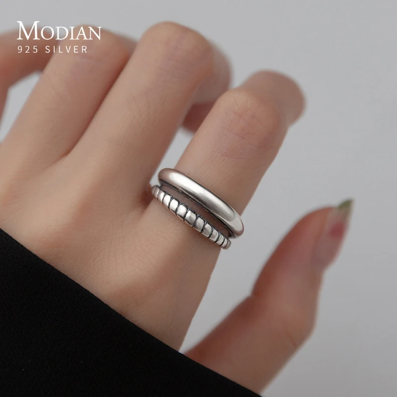 Modian 925 Sterling Silver Vintage Open Size 4-6 Ring for Womwen Fine Jewelry Fashion Geometric ...
