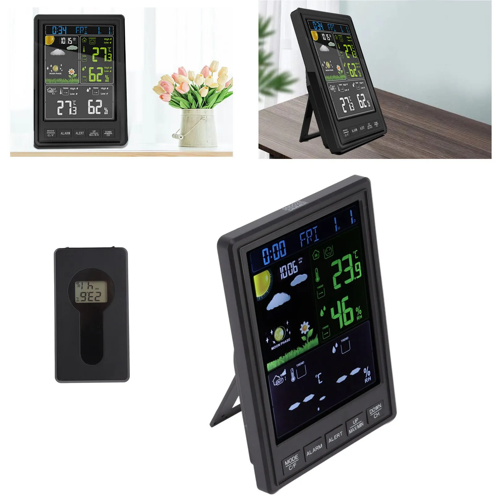 Weather Stations Wireless Indoor Outdoor Color Display Black 3 Channels ...