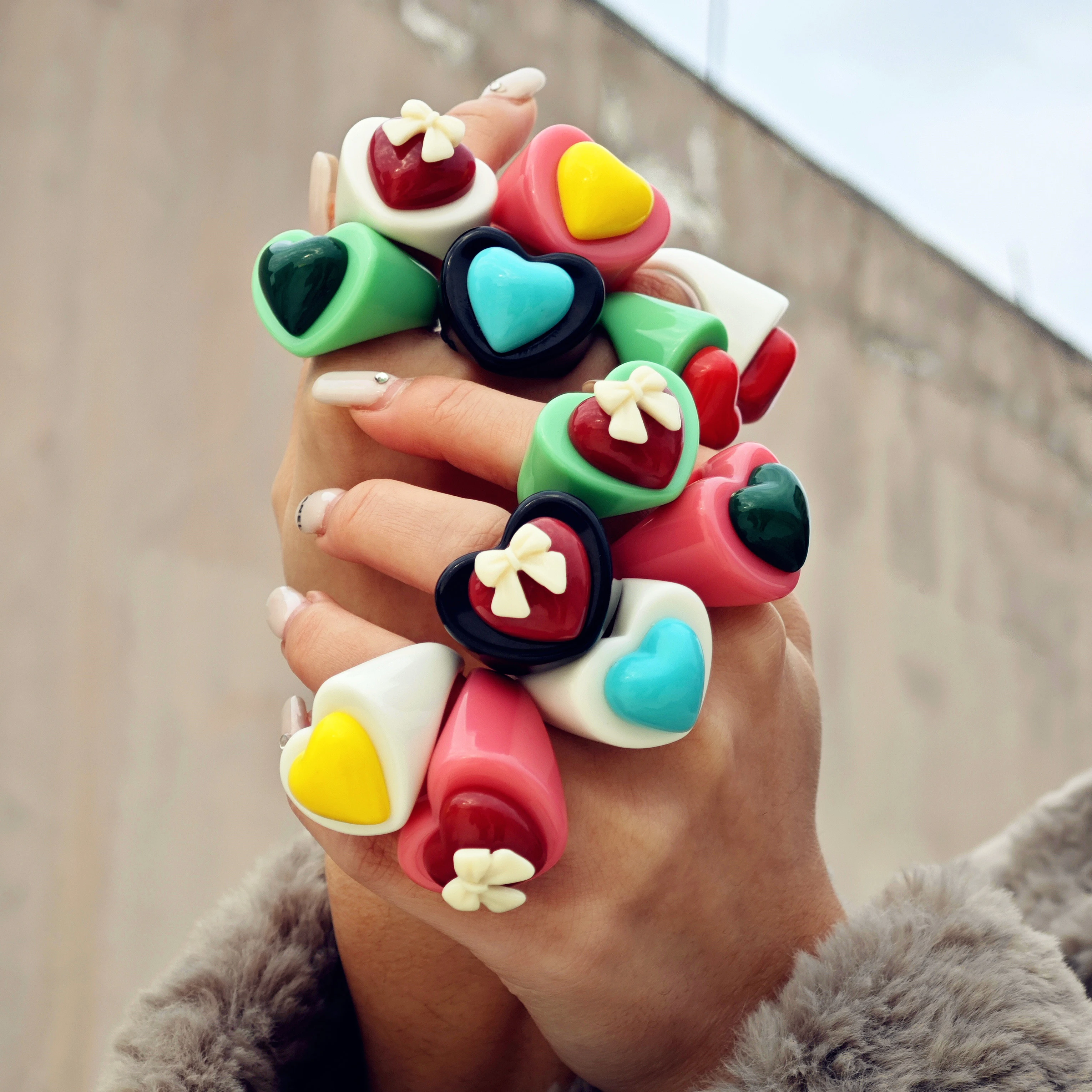 Cute Chunky Heart Acrylic Finger Rings for Women Trendy Multicolor ...
