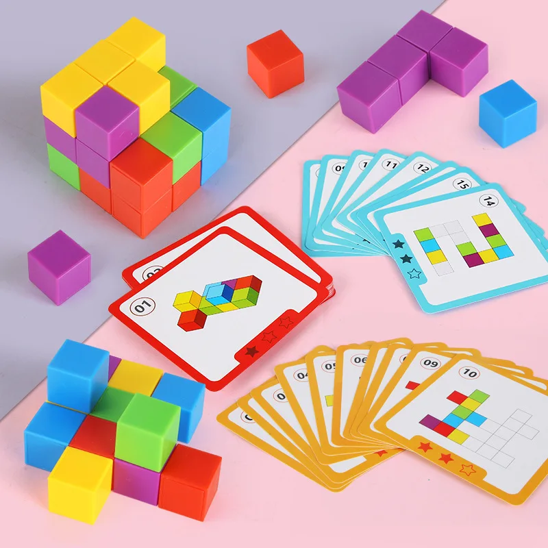 3D Spatial Thinking Building Blocks Cube Rainbow Stacking Blocks Game ...