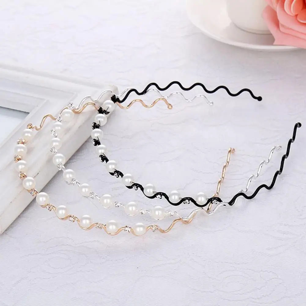 Lady-Wavy-Headband-Non-slip-Shiny-Rhinestone-Faux-Pearl-Narrow-Band ...