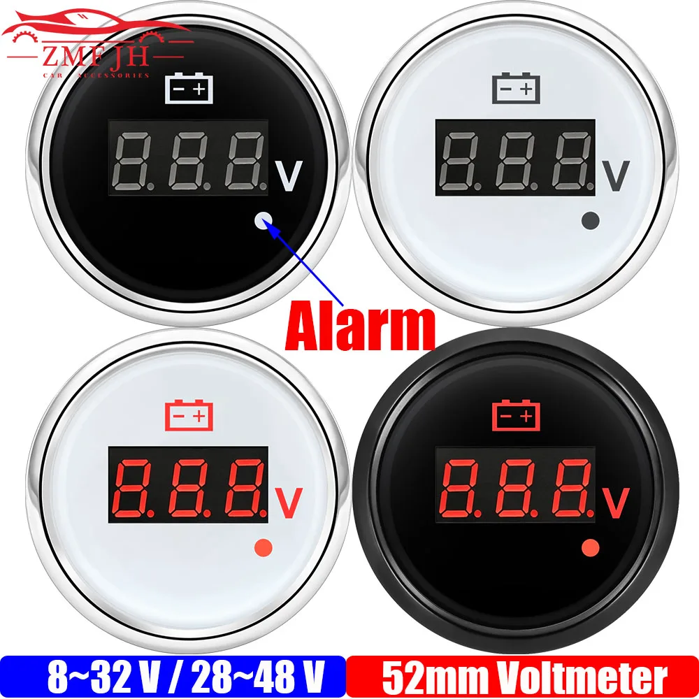 8-32V,28-48V 52mm Voltmeter with Warning Red Light Digital 52mm Voltage ...