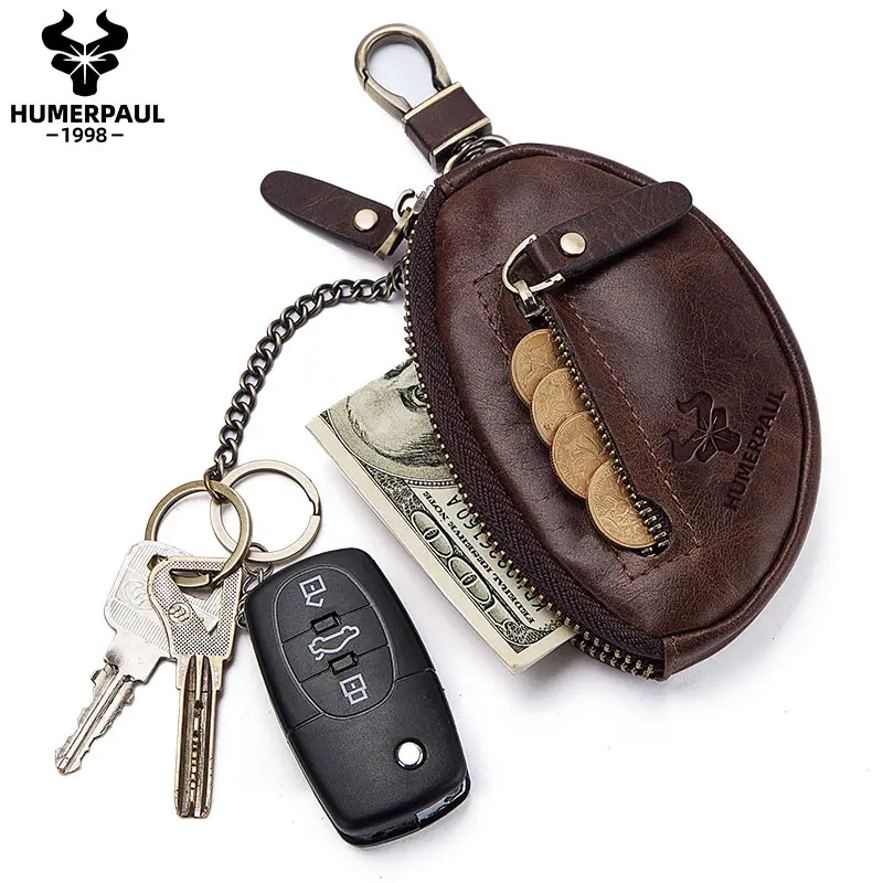 HUMERPAUL Small Key Wallet Men 100% Genuine Leather Car Key Holder Top ...