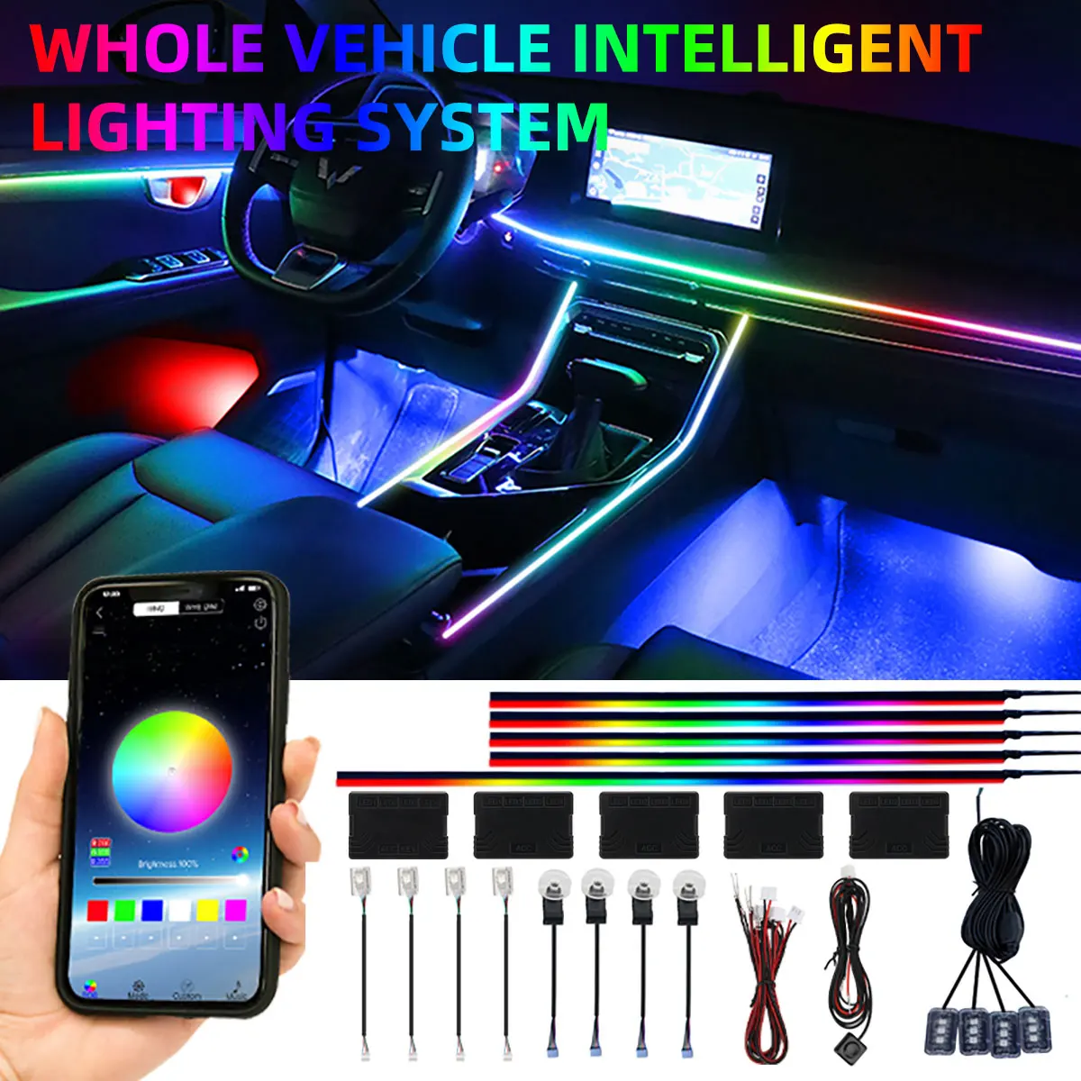18in1-Full-Color-Symphony-Car-Ambient-Light-Interior-Acrylic-Guide-LED ...