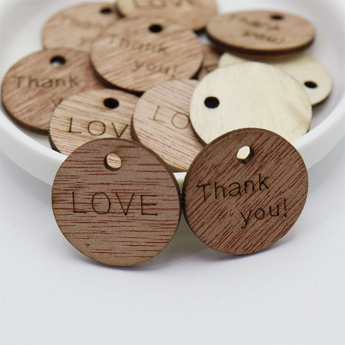 50pcs 25mm LOVE/Thank You Vintage Round Circle Tags Cutouts Wooden ...