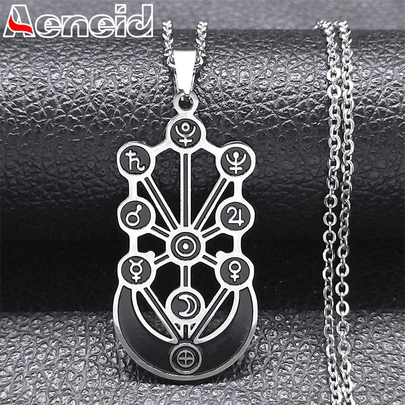 Kabbalah Sephirot Tree of Life Crescent Moon Necklace Cabala Stainless ...