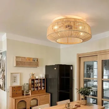 Minimalist American Bamboo Weaving Ceiling Fan Light Art Restaurant ...