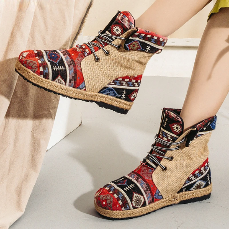 Ankle-Boots-for-Women-Patchwork-Women-Boots-Embroider-Lace-Up-Light ...