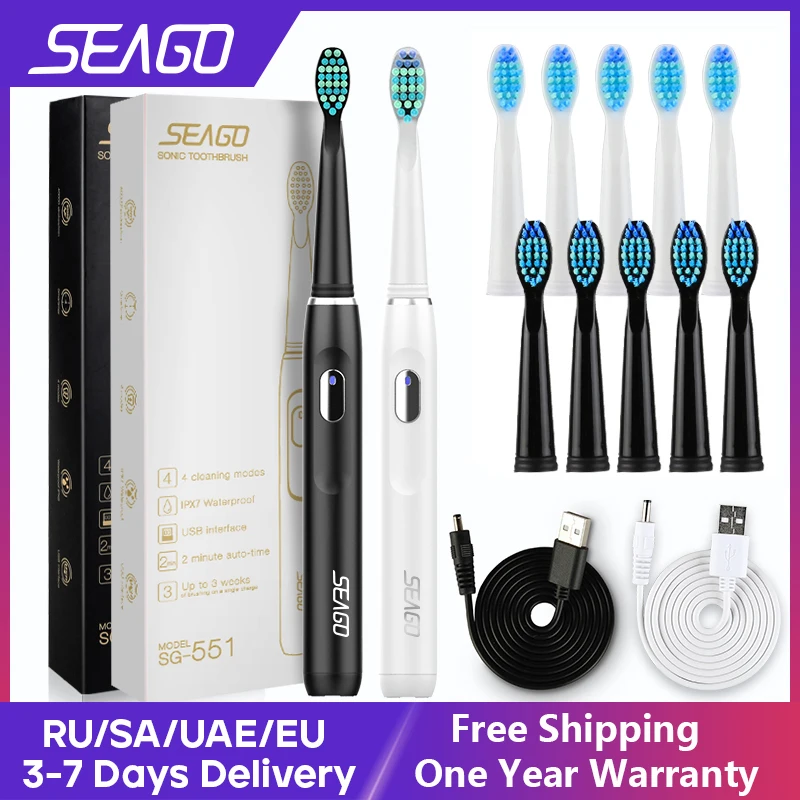 SEAGO Electric Toothbrush Rechargeable Buy 2 Pieces Get 50% Off Sonic Toothbrush 4 Mode Travel ...