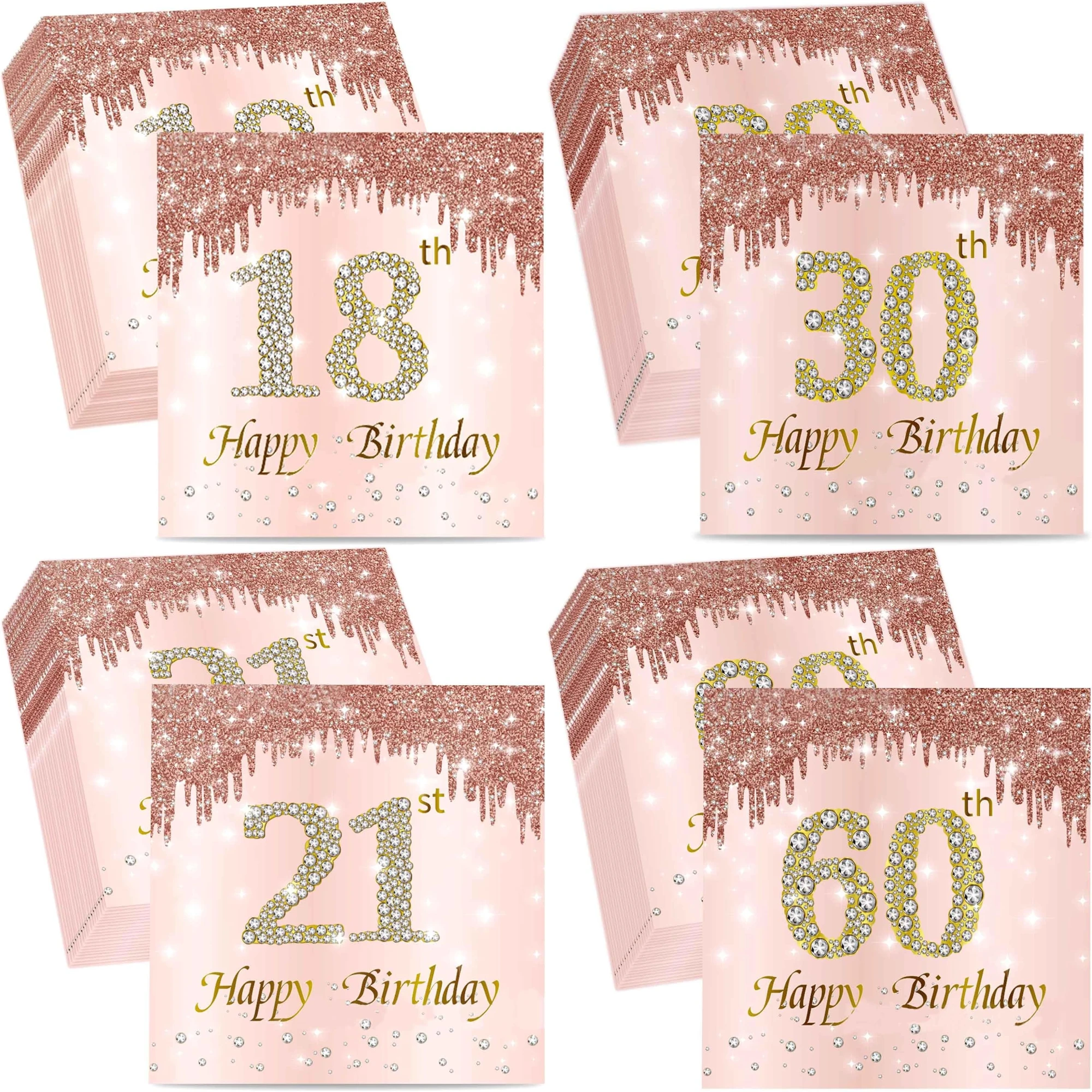 20Pcs-Birthday-Napkins-18th-30th-40th-50th-60th-Rose-Gold-Pink-Birthday ...
