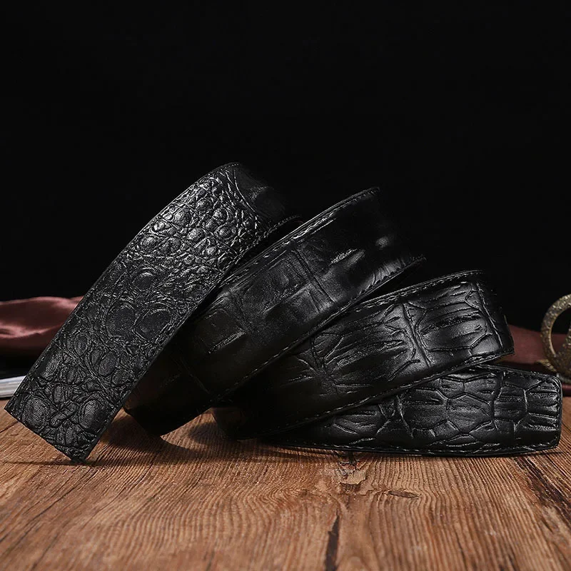Genu-no-Cinto-de-Couro-de-Gr-o-de-Crocodilo-masculino-sem-fivela-Alta ...