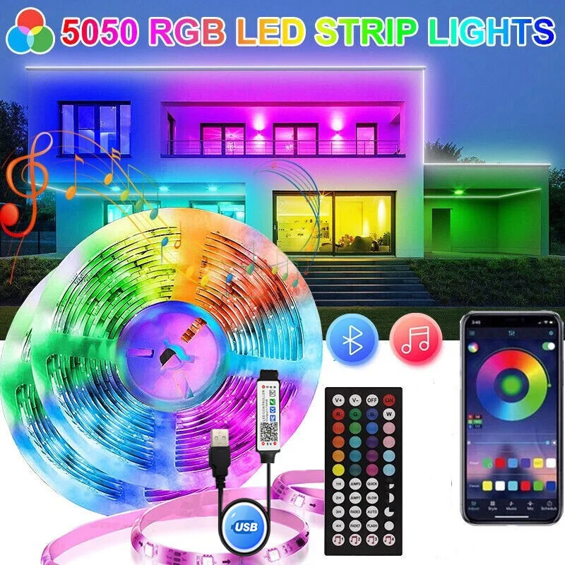 USB RGB LED Strip Kit 1-30M Music Sync WiFi App Control Mode Sound ...