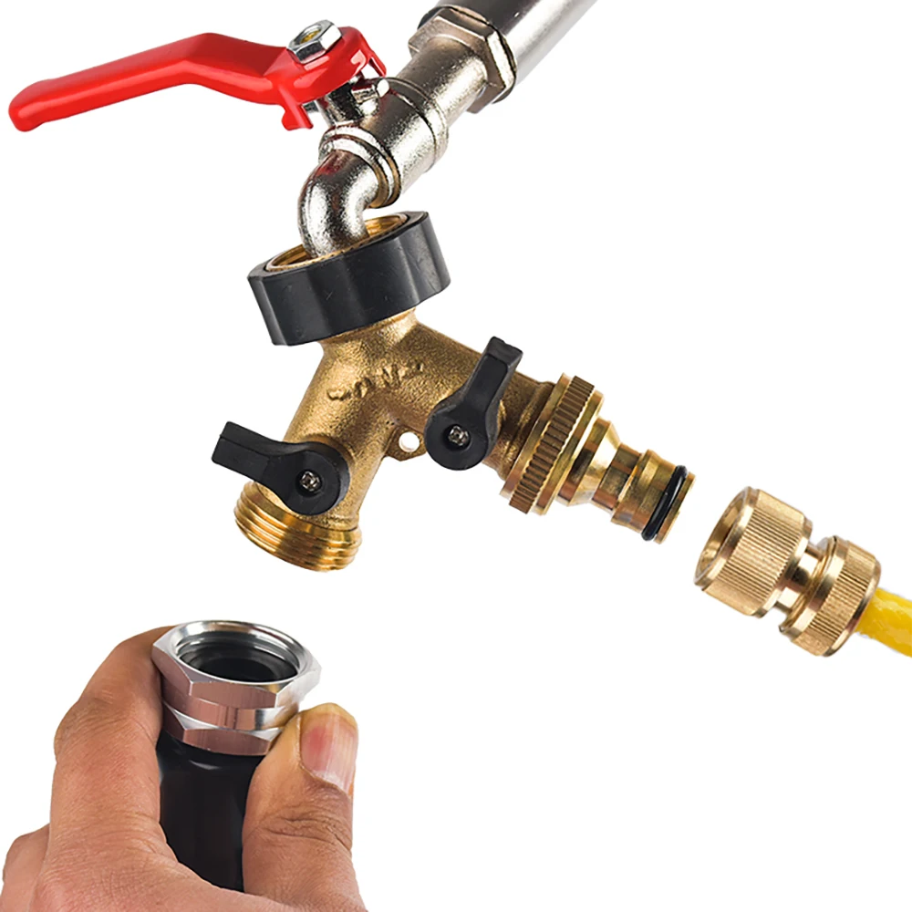 Brass-3-4-Thread-Garden-Tap-Hose-Water-Splitter-2-Way-Garden-Irrigation ...