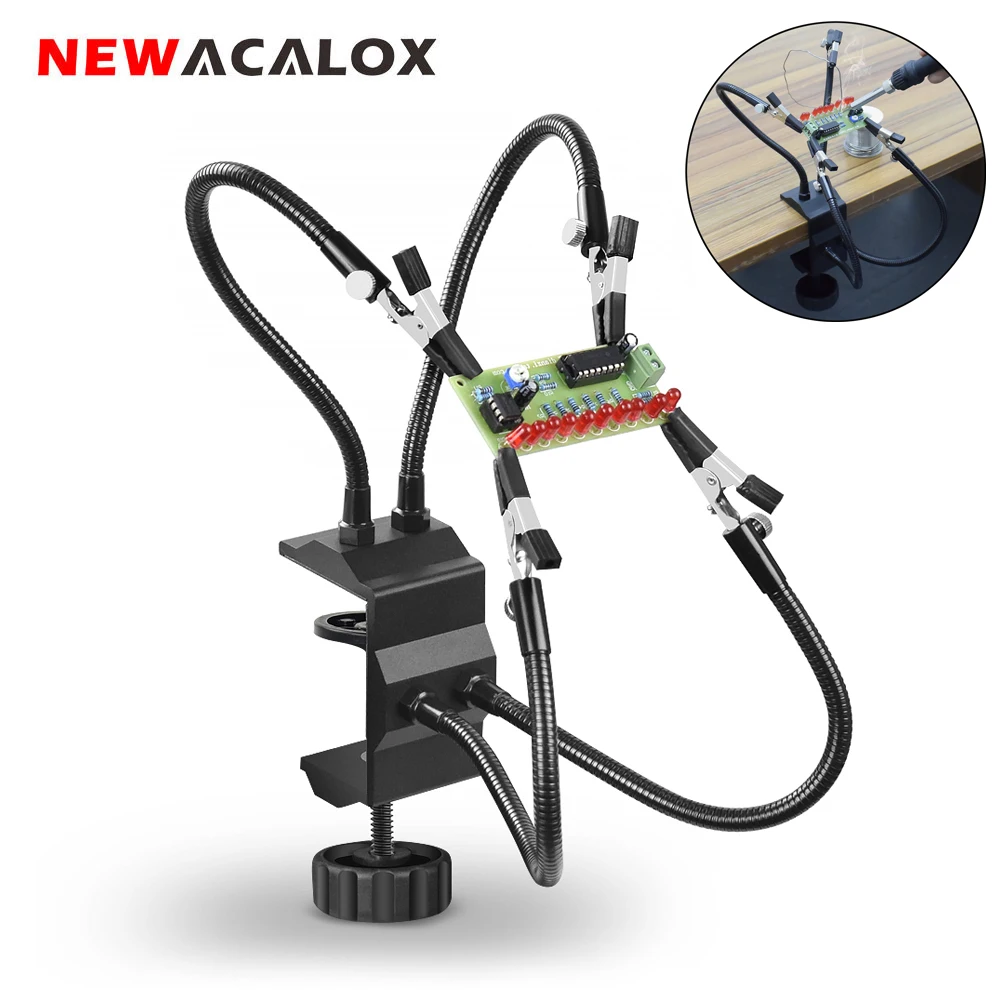 NEWACALOX Bench Vise Third Hand Soldering PCB Holder Tool Four Arms ...