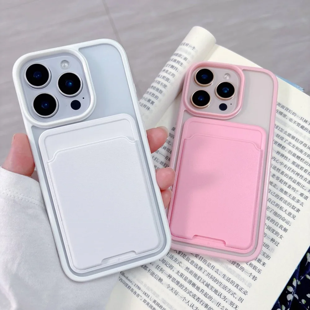 Funda con tarjetero de Color caramelo para iPhone 17 16 15 14 13 12 11 ...