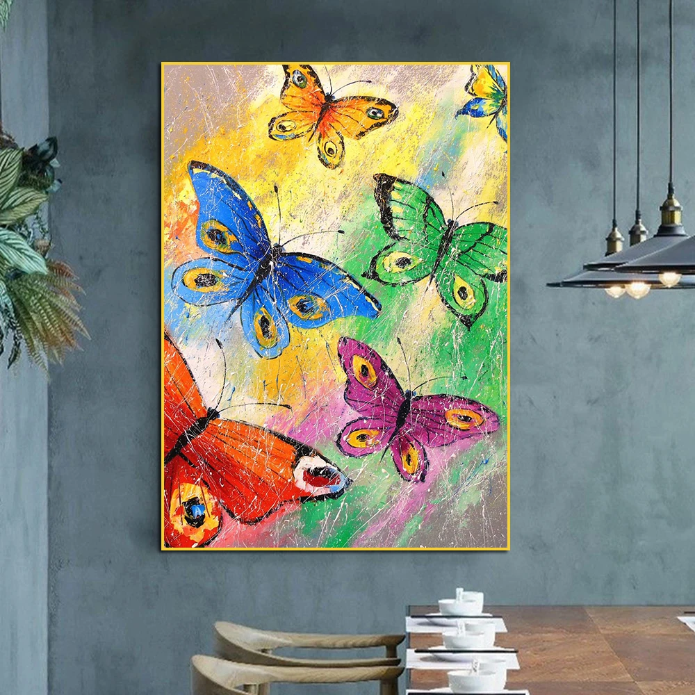 Abstract Insects Colorful Butterflies Canvas Oil Painting Wall Art ...
