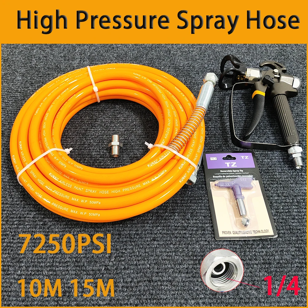 1-4BSP-7250PSI-Airless-Paint-Spray-Hose-Kit-Spray-Gun-High-Pressure ...