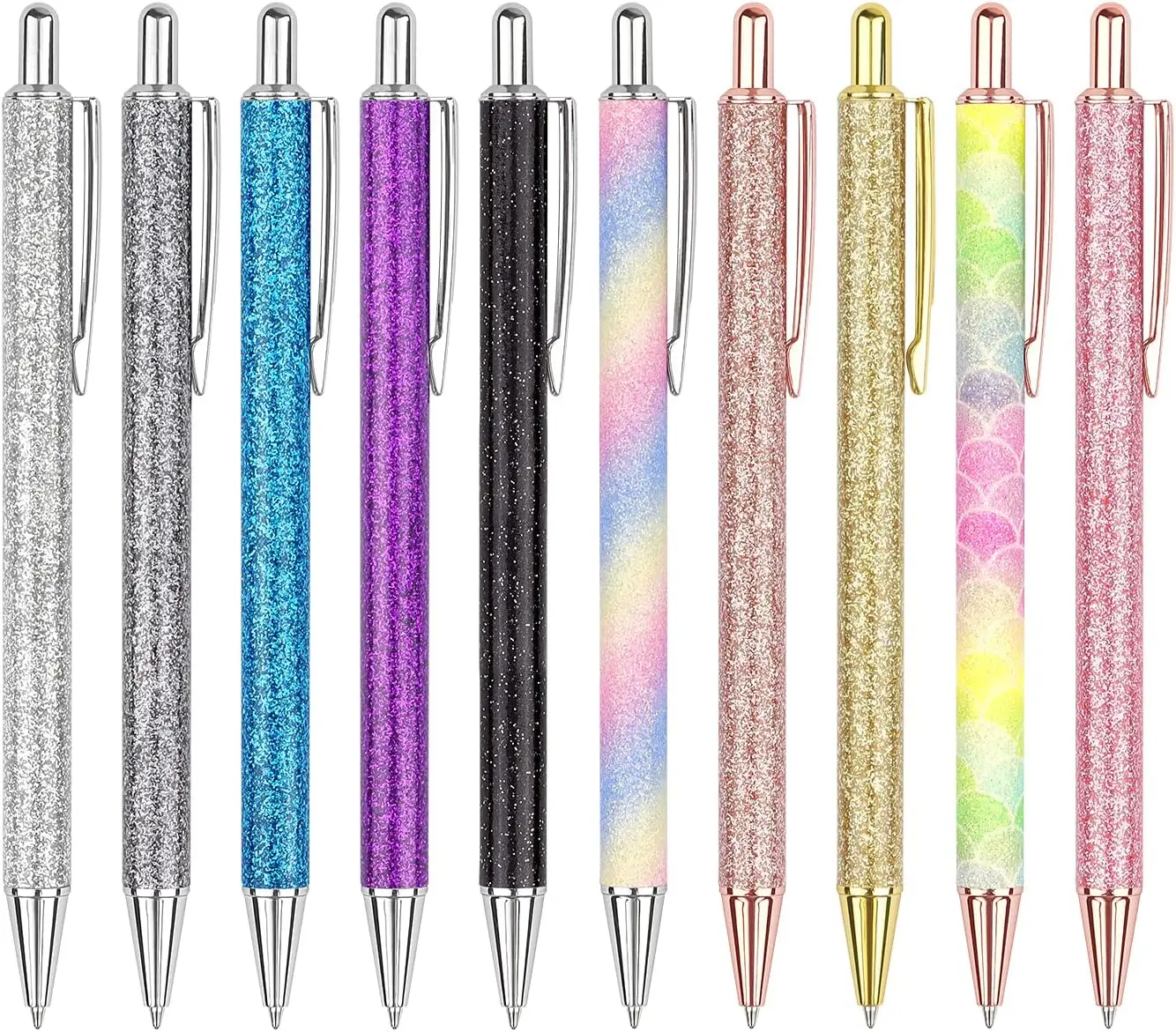 10-PCS-Ballpoint-Pens-Glitter-Rose-Gold-Click-Ball-Pens-Metal ...