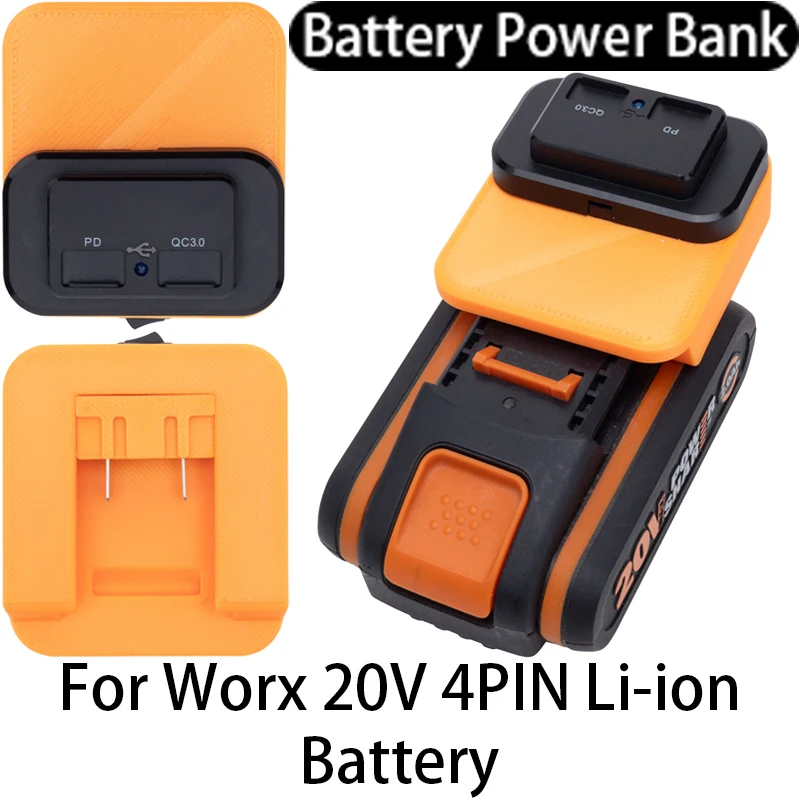 Battery small power bank for Worx 20V 4PIN Li-ion battery with USB/Type ...