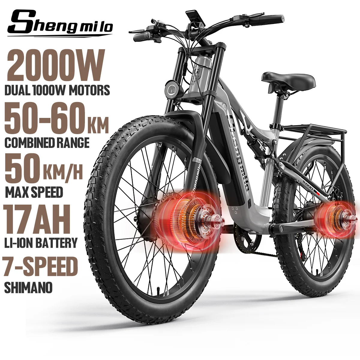Shengmilo-Dual-Suspension-26-inch-electric-bike-2000w-48v-Dual-brushless-motors-Fat-Tire-adult ...