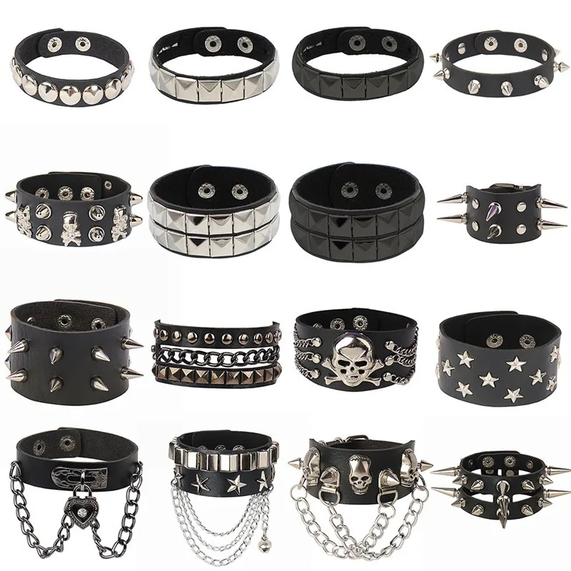 Leather Bracelet Rivet Punk | Spikes Punk Bracelets | Bracelet Punk ...