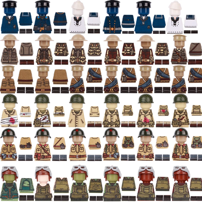WW2 Military Soldier Printed Parts Building Block German British Soviet ...