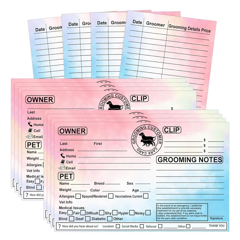 Cat Dog Pet Grooming Information Cards 8x5inch Groomer Client Profile ...