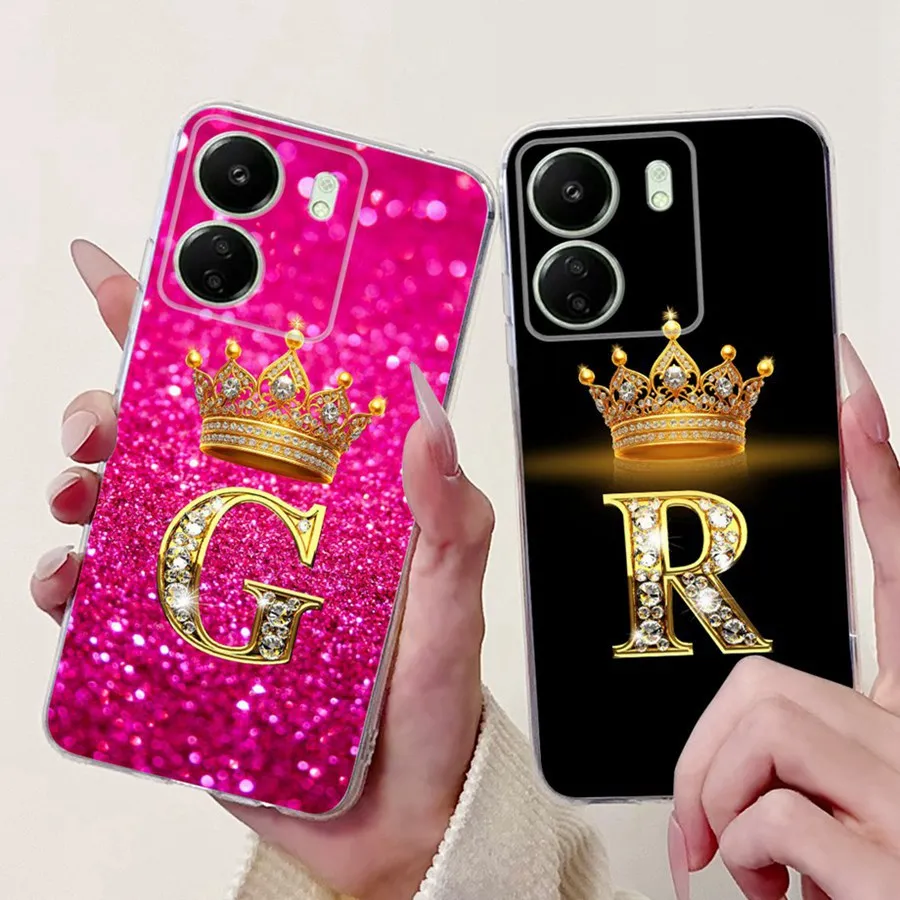 For Xiaomi Redmi 13C 4G Phone Case 13C Crown Initial Letter Silicone ...