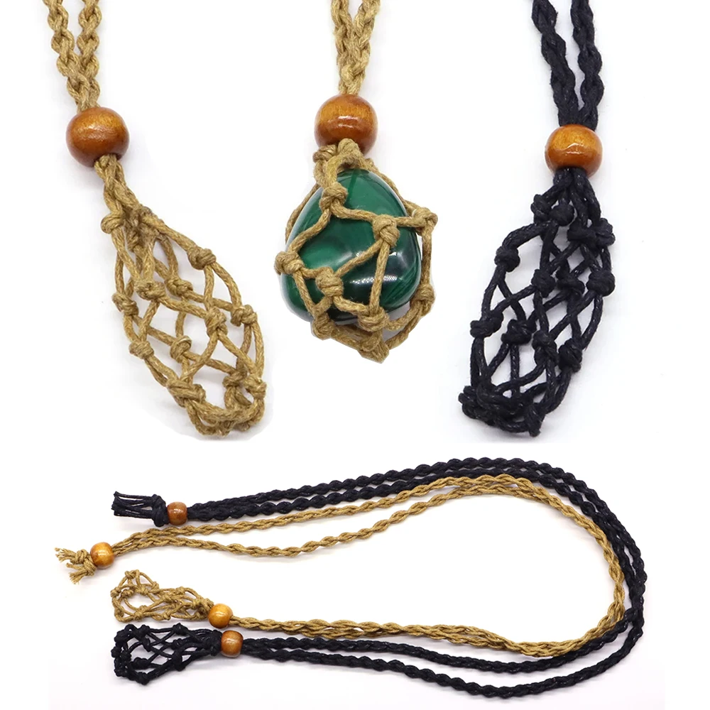 Cord-Empty-Stone-Necklace-Holder-Adjustable-Hand-Woven-Rope-Cage ...