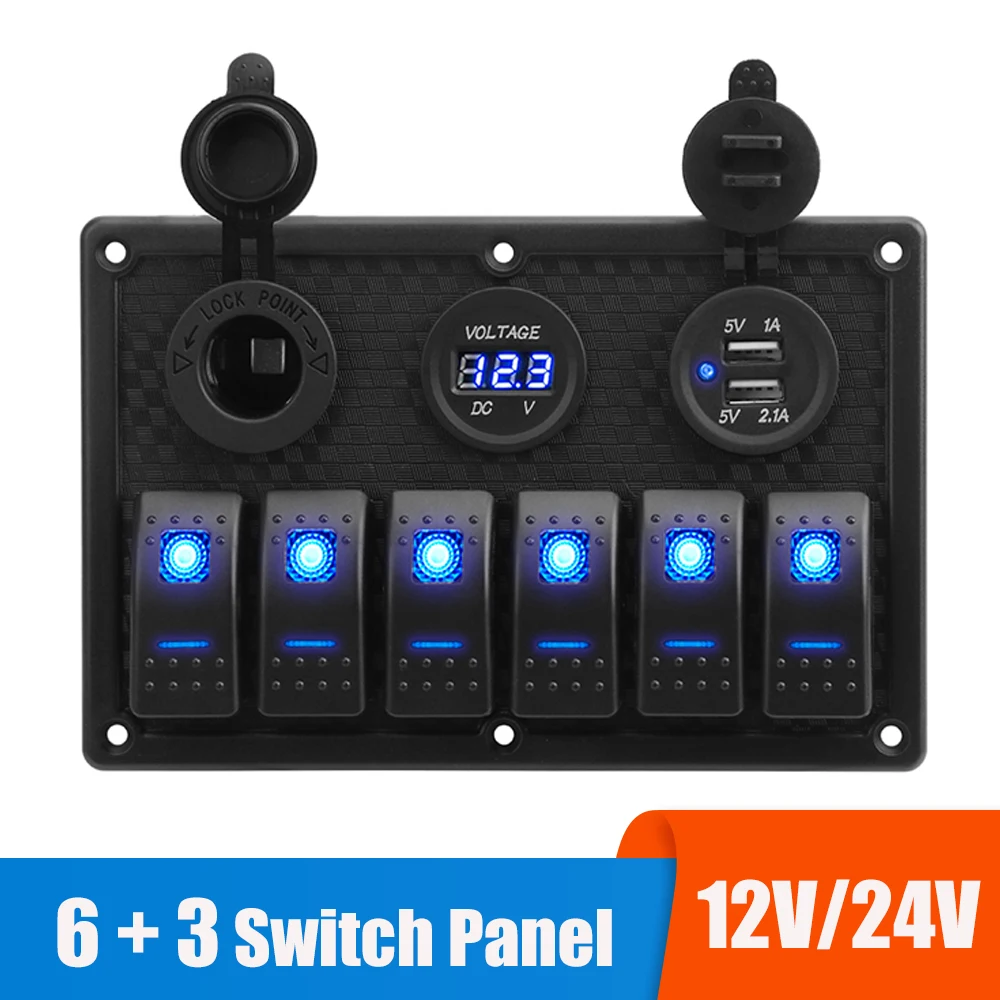 24V 12V 6 Buttons Switch Panel With Digital Voltmeter Tester USB ...