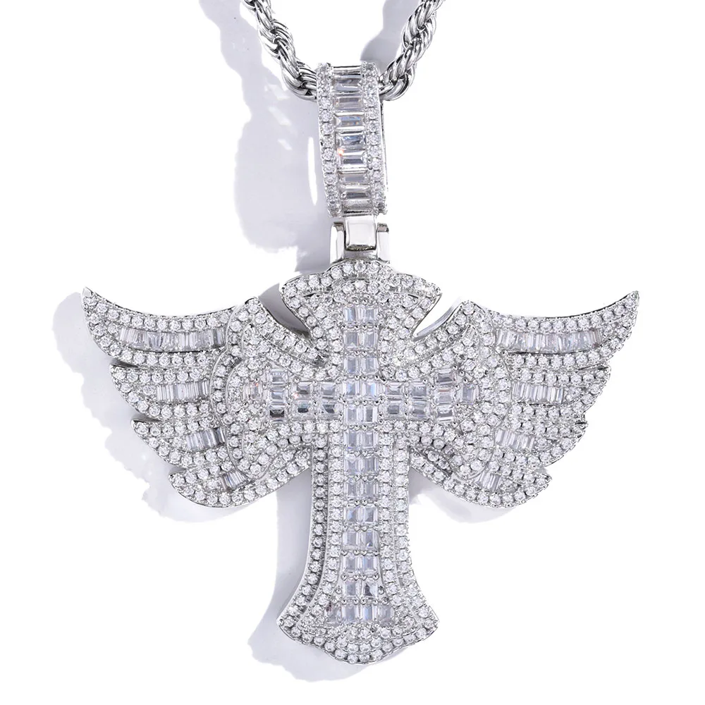 Hip Hop Full Diamond 18k gold plated Wing Angel Cross Pendant Men's CZ ...