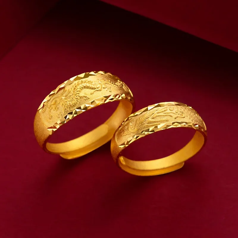 9999-real-gold-24K-yellow-gold-Dragon-and-Phoenix-Couple-Ring-Couple ...