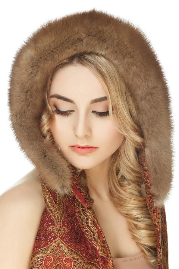 Instant-Women-Hijab-With-Luxury-Real-Sable-Fur-Hood-Cap-and-Chiffon ...