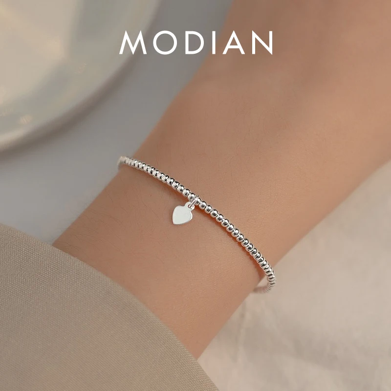 Modian Real 925 Sterling Silver Simple Heart Beads Bracelet for Women ...